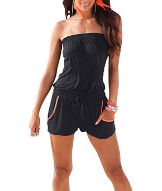 LaoZan Femme Jumpsuit dété Combishort Bustier Dos Nu sans Bretelles Plage Combinaison Rompers Playsuit sans Manches XL Noir