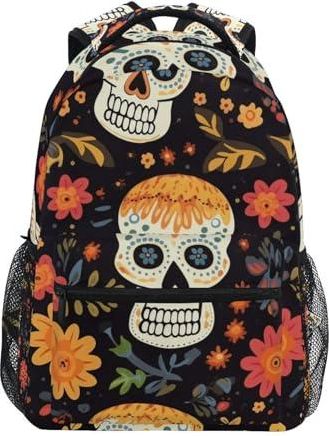 Generic T&ecirc;te De Squelette Cr&acirc;ne &Agrave; Fleur Rouge Sacs A Dos Antivol Sac &Agrave; Dos L&eacute;ger Cartable Scolaire Pour Quotidienne Ordinateur Portable Homme 29X40Cm