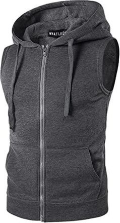 Generic LinRim Sweat &agrave; capuche pour homme avec fermeture &eacute;clair - Sans manches - Mode active - Sweat &agrave; capuche sans manches - Sport - Veste &agrave; capuche - D&eacute;bard