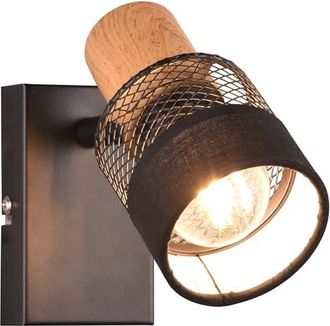 Trio Leuchten Spotleuchte Nandini 811700132, Metall Schwarz matt, Holz, Schirm Stoff/Metall Schwarz, exkl. 1x E14