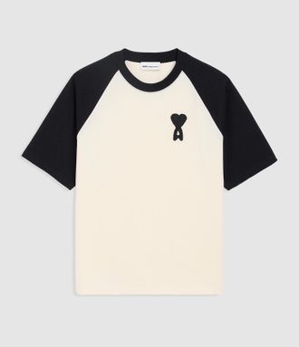 Ami Tee-Shirt With Ami De Coeur Knitted Patch Blanc Creme Noir