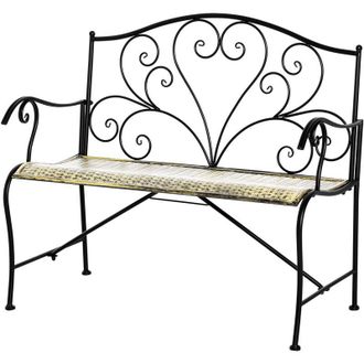 OUTSUNNY Banc de jardin 2 places style n&eacute;o-r&eacute;tro fer forg&eacute; lignes fusel&eacute;es m&eacute;tal noir dor&eacute; effet vieilli