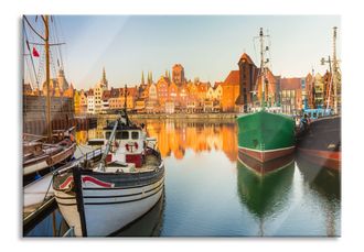Pixxprint Glasbild, Wandbild aus Echtglas, Hafen in der D&auml;mmerung, 80x60 cm, inkl. Aufh&auml;ngung und Abstandshalter