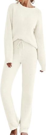 Generic Pijamas Femme Coton Pyjama Femmes Polaire Femme Chaude Avec Pull Manches Longues Et Pantalon De Pyjamas 2 Pi&egrave;ces Automne Hiver Chaud Pour Femme Sleepw