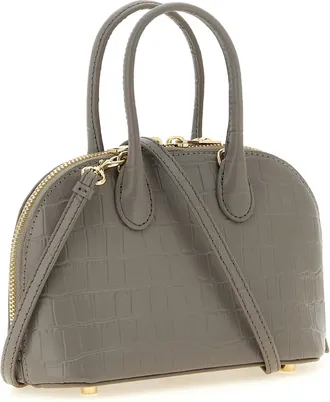 Self Portrait Croc-Embossed Leather with Charms Top Handle Bag - Gray