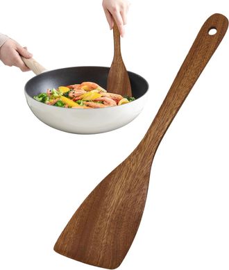Generic Pfannenwender aus Holz - Kochgeschirr aus nat&uuml;rlichem Teakholz, hitzebest&auml;ndiger flacher f&uuml;r die K&uuml;che | Durablle Pfannenwender mit Antihaftbeschichtu