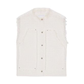 Msgm Msgm, Femme, Vestes, Blanc, Taille: 36 FR Gilet Effiloch&eacute; Boutonn&eacute;