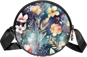 Generic Petit sac &agrave; bandouli&egrave;re rond pour femme, motif floral avec fermeture &eacute;clair, bretelles r&eacute;glables, style d&eacute;contract&eacute;, pour femmes et filles