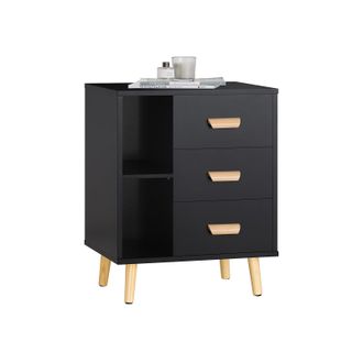 SoBuy FBT95-SCH Nachttisch mit 3 Schubladen und 2 offenen F&auml;chern Sofatisch Beistelltisch Telefontisch Nachtschrank Nachtkommode Schwarz BHT ca. 48x60x40cm