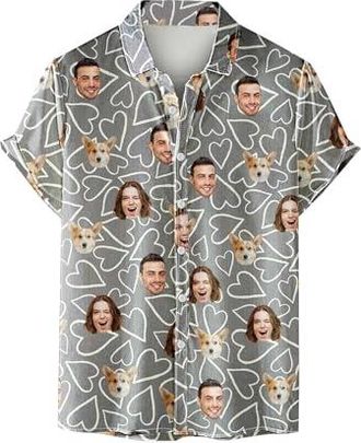 Generic Chemise de Saint-Valentin pour homme 2026 - Coupe ample à manches courtes - Chemise décontractée pour la maison, lintérieur et lextérieur, gris, 3XL