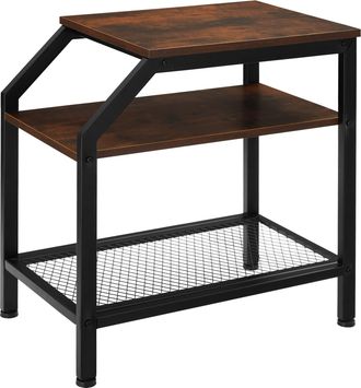 TecTake Beistelltisch aus Holz & Stahl, Industrie-Stil, Couchtisch mit 3 Ebenen mit Gitterablage, für kleine Räume, 36,5 x 58,5 x 59,5 cm, schwarzes Metallges
