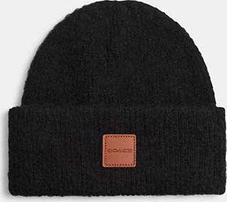 Coach Strickm&uuml;tze Mit Lederpatch in Schwarz | Alpaka