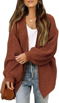 Generic Pull &agrave; manches longues et col en V ouvert sur le devant pour femme, manteau dext&eacute;rieur surdimensionn&eacute; en tricot &eacute;pais 2025, caf&eacute;, XXL