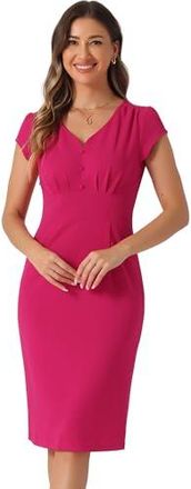 Allegra K Robe fourreau vintage pour femme avec col en V et manches courtes, rose vif, S
