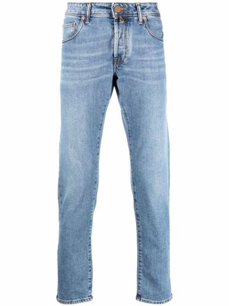 Incotex jean droit &agrave; taille mi-haute - Bleu