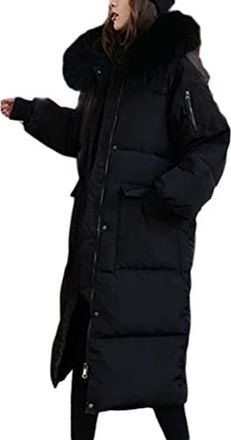 ORANDESIGNE Manteaux Duvet Femme Doudoune Longue Manteau Hiver Manteau Zippé épais Chaud Parka Blouson avec Capuche Fourrure Grande Taille Duvet en Coton C-noir X