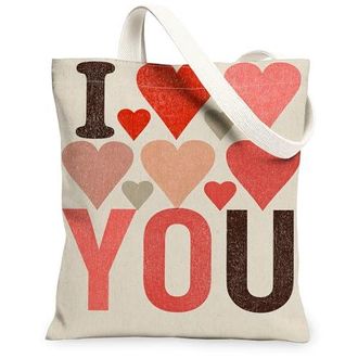 Generic Sacs fourre-tout en toile motif coeur de Saint-Valentin, sacs d&eacute;picerie r&eacute;utilisables, romantiques, vintage, l&eacute;gers et lavables en toile pour Tr, beig