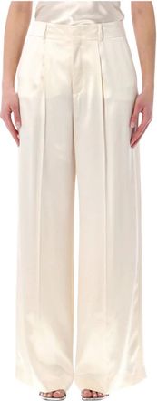 Alberta Ferretti Femme, Pantalons, Blanc, Taille: 42 FR Shiny Satin Pantalons