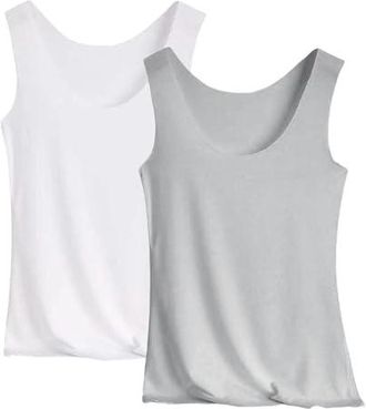 Generic Lot de 2 d&eacute;bardeurs pour femme - Haut de sport ample avec soutien-gorge int&eacute;gr&eacute; - Yoga Cami Tops sans manches - D&eacute;bardeur &eacute;lastique - T-shirt d&eacute;t&eacute; &eacute;l&eacute;