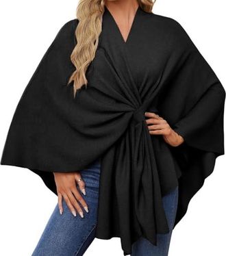 Generic Poncho élégant doux ouvert sur le devant, léger sur le devant, chaud pour le printemps, lautomne et lhiver, Noir, Taille unique
