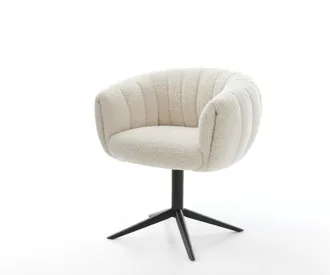DELIFE Drehstuhl Jada-Flex Teddystoff Beige Fu&szlig;kreuz Schwarz 360&deg; drehbar Wippfunktion Taschenfederkern, Esszimmerst&uuml;hle