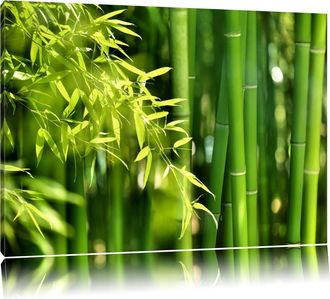 Pixxprint Grüner frischer Bambus mit Blättern, Größe: 120x80cm, Leinwandbild, fertig gespannt, Wandbild, Dekoration, Kunstdruck, kein Poster