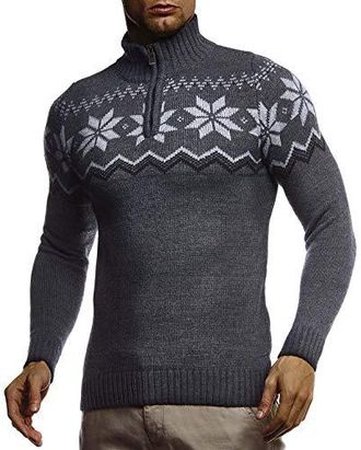 LEIF NELSON LN20758 Pull en tricot pour homme, motif norvégien, coupe slim, idéal pour lhiver ou Noël - Gris - XX-Large