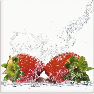 Artland ARTland Wanddeko Glasbilder Wandbild Glas Bild einteilig Quadratisch Früchte im Wasser Obst Erdbeere Frucht Cocktails Bar Modern T5SP