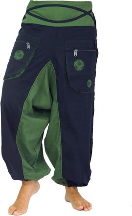 Guru Shop Haremshose, Pluderhose, Pumphose, Aladinhose Spirale - Schwarz/grün, Damen, Baumwolle, Size:XL