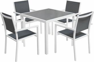 Happy Garden Salon de jardin BERGAMO en textil&egrave;ne gris 4 places - aluminium blanc