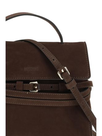 Moschino Womens Handbag Tie Me Chocolate Calf Leather Handbags Hand Bags