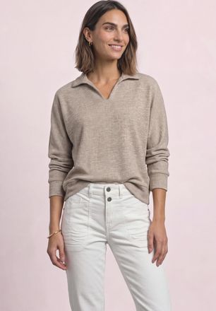 Street One Langarmshirt STREET ONE, Damen, Gr. 36, beige (sanded amber meliert), Stoff, 51% Polyester, 45% Viskose, 4% Elasthan, meliert, regular fit normal, ohn