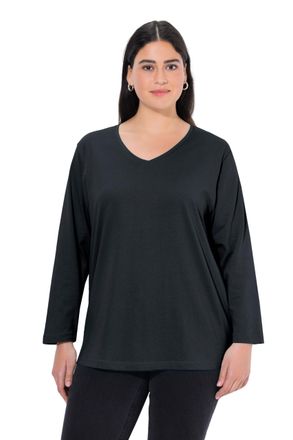 Ulla Popken Damen Basic-v-shirt, Langarm T-Shirts, Schwarz, 66-68 EU