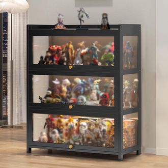 Generic Bambus-Vitrine mit Acryltüren, 4-stöckiger Kuriositätenschrank, Tür Öffnet Sich Unabhängig Voneinander, for Zuhause, Büro(Black,80cm/31.5in)