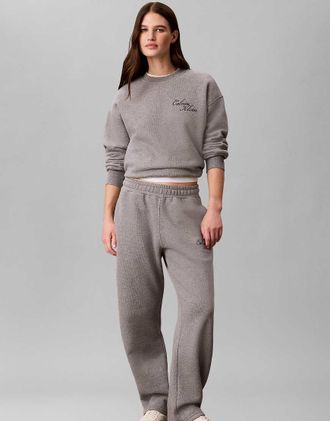 Calvin Klein Jeans Sweat en coton molletonn&eacute; &agrave; ourlet boule - Gris moyen chin&eacute;