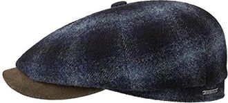 Stetson Casquette Hatteras Johnny Homme - Made in The EU Laine Type Gavroche avec visière, Doublure Hiver Automne-Hiver - 57 cm Noir-Bleu