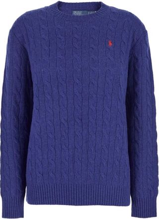 Polo Ralph Lauren Femme, Pulls, Bleu, Taille: 40 FR Pull Ras du Cou avec Broderie de Poney