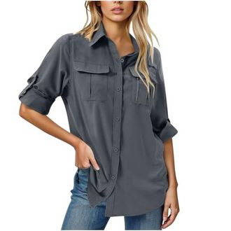 Generic Cardigan &agrave; manches longues et col en V de couleur unie pour femme, coupe d&eacute;contract&eacute;e, t-shirt &agrave; manches courtes pour femme, gris fonc&eacute;, XXL