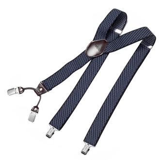 DonDon Hosentr&auml;ger Herren extra stark gestreift blau schwarz 3,5 cm Hosentr&auml;ger Herren breit mit brauem Leder in Y-Form lang - Starke Clips passend f&uuml;r Anzug