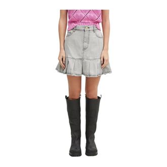 Ganni Femme, Jupes, Gris, Taille: 38 FR Future Denim Pleated Mini Skirt
