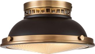 Licht-Erlebnisse Deckenlampe rund in Bronze antik 2x E27 Ø 32 cm Metall Glas blendarm Vintage Industrie Design Deckenleuchte innen Flur Esszimmer Wohnzimmer