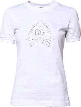 Dolce & Gabbana Femme, Tops, Blanc, Taille: 32 FR T-Shirt Col Rond