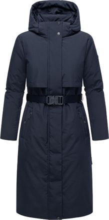 Navahoo Damen Wintermantel warmer, wasserabweisender Parka mit (abnehmbarer) Kapuze und Tailleng&uuml;rtel Waldbummler 14 Navy Gr. 3XL