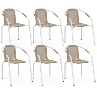 IDMarket Lot de 6 chaises de jardin THELMA m&eacute;tal et textil&egrave;ne empilables blanc et beige