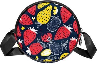 Generic Sac &agrave; bandouli&egrave;re rond pour femme, motif fraise, petit sac &agrave; bandouli&egrave;re avec fermeture &eacute;clair, bretelles r&eacute;glables, sac &agrave; main rond d&eacute;contract&eacute; pour 
