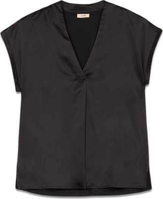 Oltre Femme, Blouses et Chemises, Noir, Taille: 44 FR T-shirt col V bi-matière
