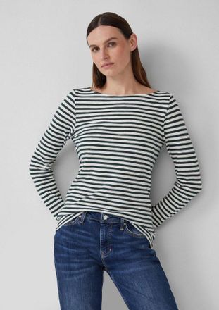 s.Oliver Langarmshirt T-Shirt Gestreiftes Langarmshirt aus Flammgarn mit U-Boot-Ausschnitt