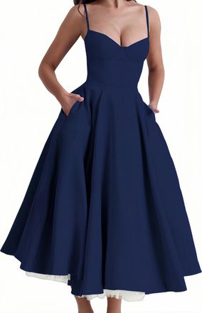 Ocean Plus Damen Vintage Hoch Tailliertes &Auml;rmelloses Pendelkleid Einfarbiges mit Tr&auml;gern Langer Rock Mesh-Pendel Doppellagiges Bedrucktes Tr&auml;gerkleid mit Rei&szlig;ver