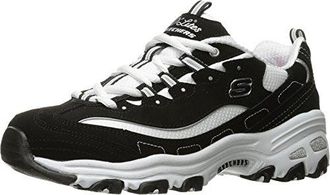 Skechers Femme Dlites Biggest Fan Flat-sheets, Black Trubuck White Mesh Silver Trim, 39.5 EU