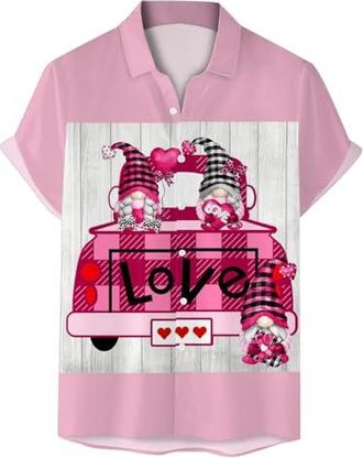 Generic Chemise de Saint-Valentin pour homme - Costume de Saint-Valentin - Coeur &agrave; manches courtes - Coeur Cupidon - Impression cl&eacute; - D&eacute;contract&eacute; - Respirant 